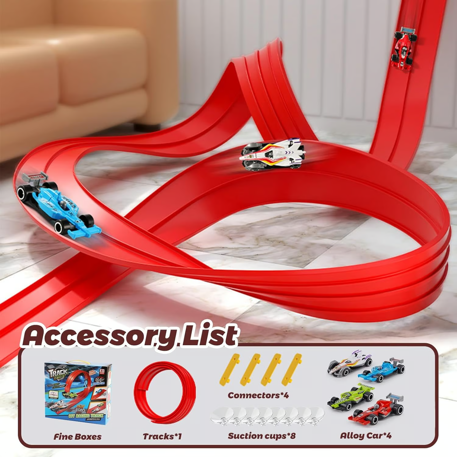 FlexiRacer Track Set | Flexible Snap-Together Design with 4 Diecast Ca ...